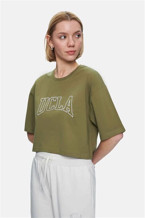 Helena Yeşil Bisiklet Yaka Nakışlı 100 Pamuk Oversize Kadın Tshirt Ucla