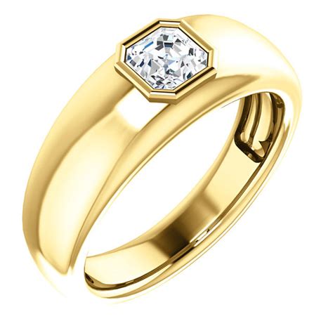 18k Yellow Gold Mens Solitaire Radiant Diamond Ring 1 2 Ct