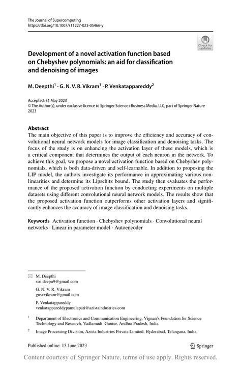 development of a novel activation function based on chebyshev