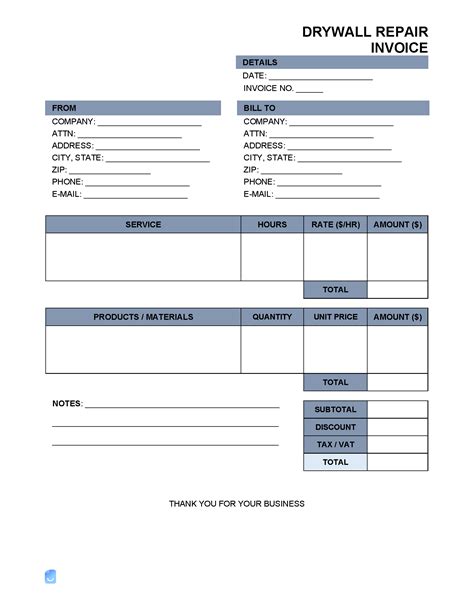 Drywall Repair Invoice Template Invoice Maker
