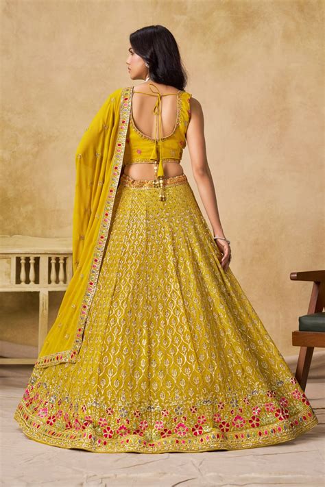 New Wedding Lehenga Set In Yellow Color With Georgette