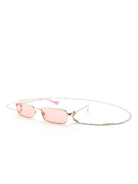 Gucci Eyewear Rectangle Frame Sunglasses Gold Farfetch Uk