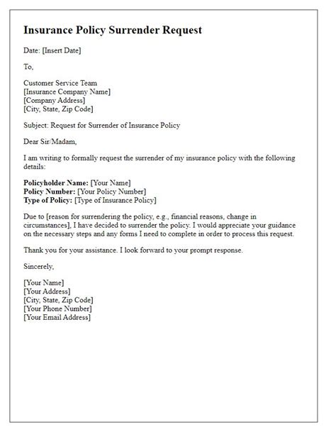 Letter Template For Insurance Policy Surrender Free Samples In Pdf Letterin
