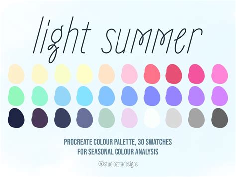 Light Summer Procreate Color Palette 30 Swatches Digital Download