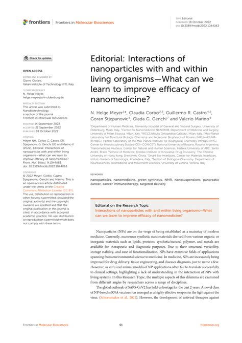 Pdf Editorial Interactions Of Nanoparticles With And Within Living Organisms—what Can We