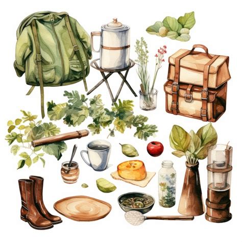 Premium Photo Vibrant Watercolor Illustrations Of Outdoor Items For