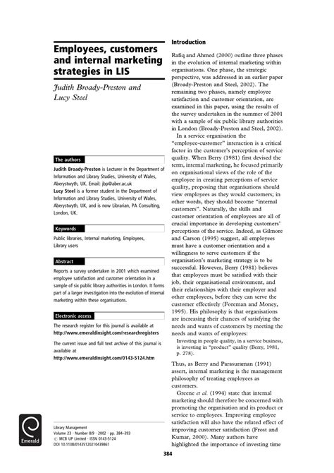 Pdf Employees Customers And Internal Marketing Strategies In Lis