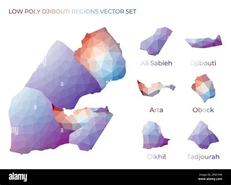 Djibouti Low Poly Regions Polygonal Map Of Djibouti With Regions