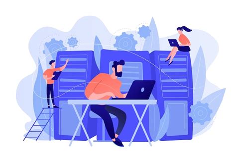 Free Vector System Administrators Or Sysadmins Are Servicing Server