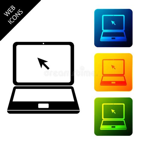 Laptop With Cursor Icon Isolated Set Icons Colorful Square Buttons Stock Vector Illustration
