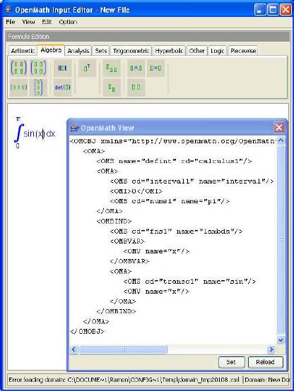 input editor and openmath associated with the formula download
