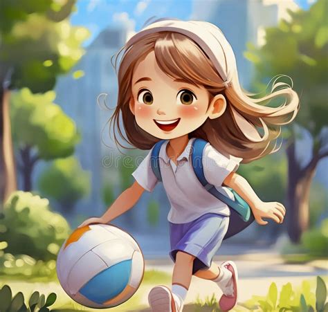 Cartoon Character Of A Girl Playing With A Ball Stock Illustration
