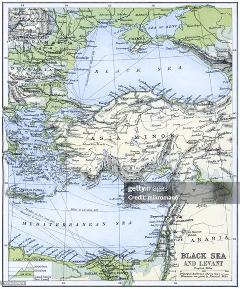 Old Chromolithograph Map Of Asia Minor Black Sea And Levant High Res