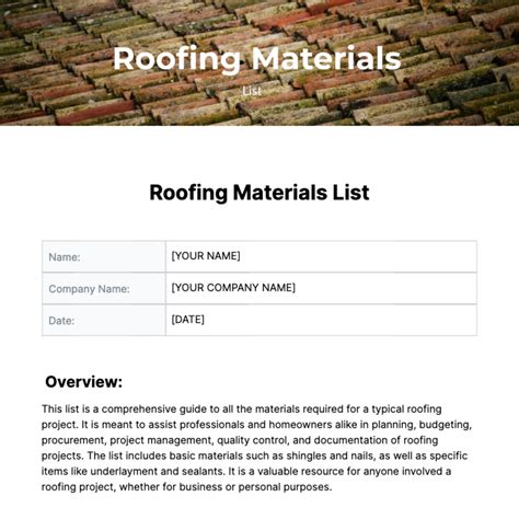 Roofing Materials Checklist At Lois Coffman Blog