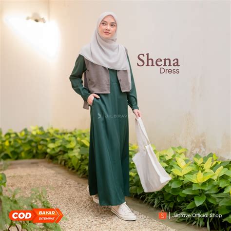Jual Jilbrave Shena Dress Warna Army Gamis Outer Mahasiswi Semi