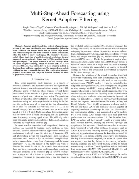 Pdf Multi Step Ahead Forecasting Using Kernel Adaptive Filtering