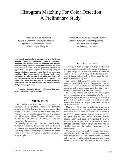 PDF Histogram Matching For Color Detection A Preliminary Study