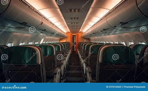 Empty Passenger Airplane Seats In The Cabin Interior Of Passenger