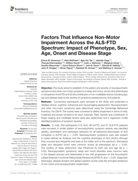 Pdf Factors That Influence Non Motor Impairment Across The Als Ftd