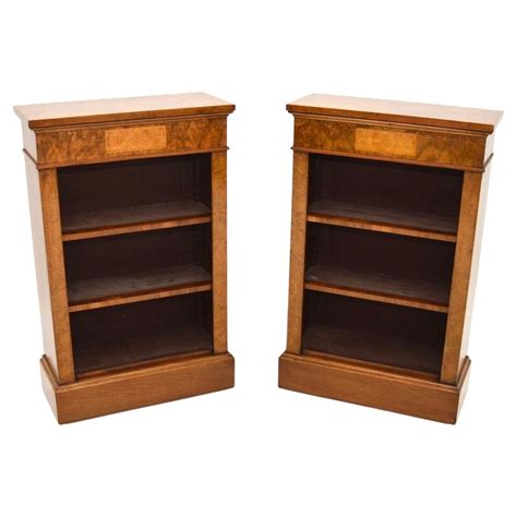 Pair Of Antique Victorian Style Burr Walnut Open Bookcases For Sale At
