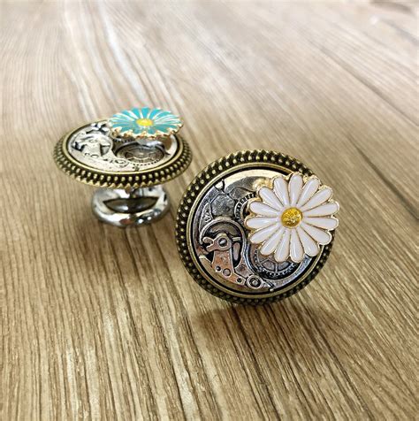 Silver Gear Daisy Drawer Knobs Gear Daisy Cabinet Gothic Etsy