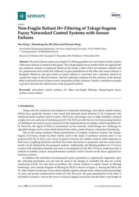Pdf Non Fragile Robust H∞ Filtering Of Takagi Sugeno Fuzzy Networked
