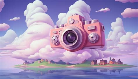 Retro Camera In The Sky With Clouds 3d Illustration Premium Ai
