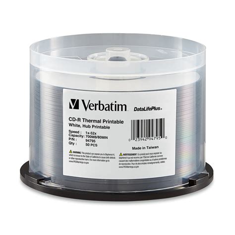 Cd R 700mb 52x Datalifeplus White Thermal Printable Hub Printable 50pk Spindle 94795 Cd