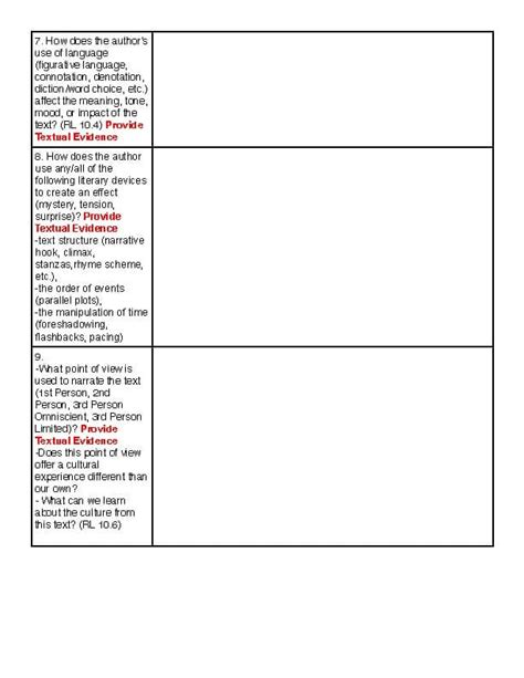 Reading Literature Analysis Formhandout By Kcurriculum Creative Learning