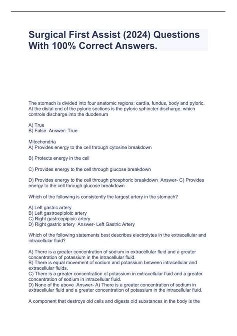 Surgical First Assist 2024 Questions With 100 Correct Answers