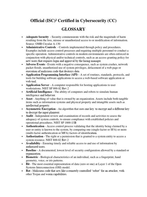 Official Glossary Isc 2 Cc Preparation Pdf Cloud Computing Computer Network