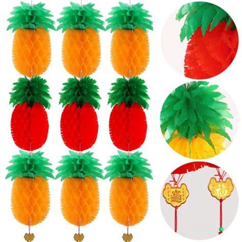 3pcs Chinese Spring Festival Pineapple Foldable Lantern New Year Lanterns Oil Plastic Paper