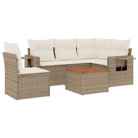 Vidaxl 6 Piece Patio Sofa Set With Cushions Beige Poly Rattan Wayfair