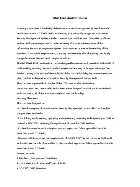 Isms Lead Auditor Course Pdf Audit Information Security