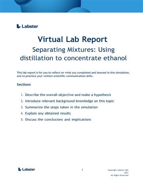 Separating Mixtures Lab Mt 1 Copyright Labster Aps 2021 Virtual Lab Report Separating Mixtures
