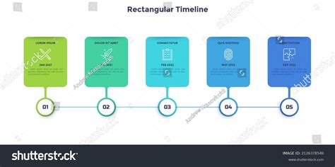 Horizontal Timeline Flowchart Five Rectangular Elements Stock Vector