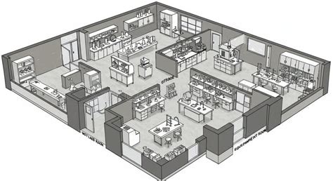 Laboratory Layout Features Distinct Areas Labeled As The Equipment Room And Wet Stock