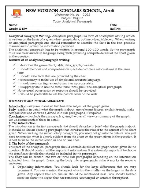 Worksheet Analytical Paragraphs X 2022 23 Pdf Chart Paragraph