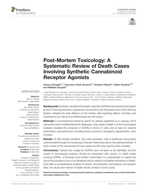 Pdf Post Mortem Toxicology A Systematic Review Of Death Cases