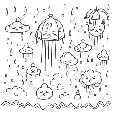 Outline Sketch The Rain Coloring Pages Doodle Drawing Vector Png Images
