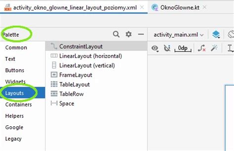 Układ LinearLayout w wersji poziomej i pionowej