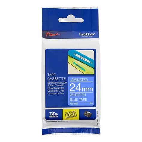 Brother TZe 555 Laminated Tape White On Blue 24mm