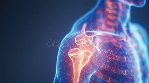 Human Body Backbone With Glowing Shoulder Joint Symbolize The Pain