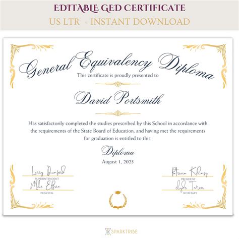 Ged Diploma Certificate Editable And Printable Template Us Ltr Add