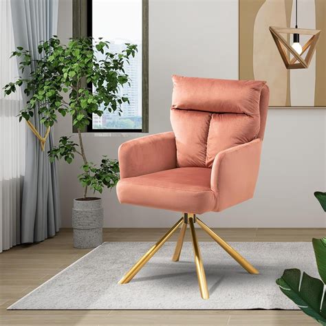 Feton Desk Chair No Wheels 180°swivelmakeup Vanity Chair With Gold