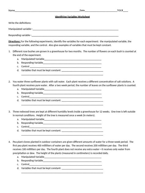 Identifying Manipulated And Responding Variables Pdf Water Plants