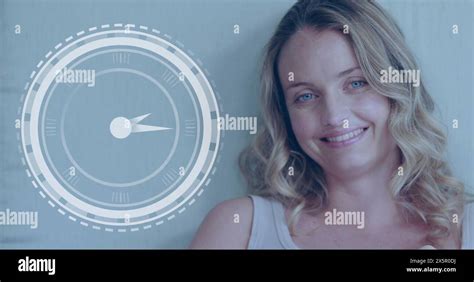 Caucasian Fitness Class Participant Smiling Standing Near Digital