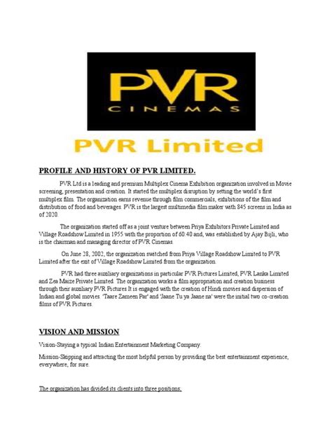 Pvr Limited Company Profile And History Pdf Cost Of Living Economies