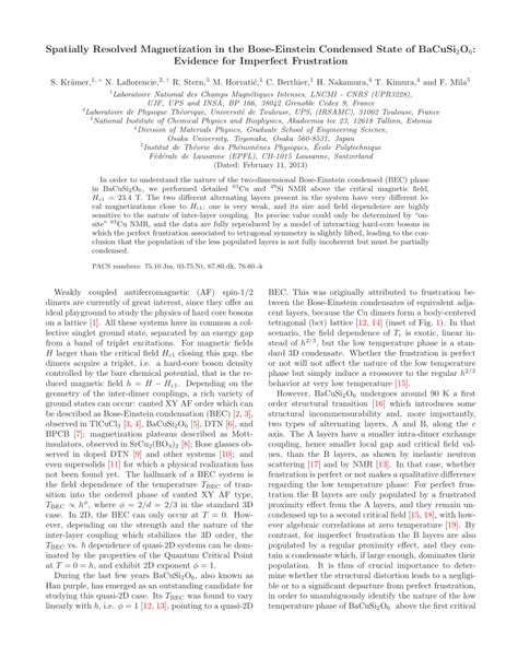 Pdf Spatially Resolved Magnetization In The Bose Einstein Condensed State Of Bacusi2o6