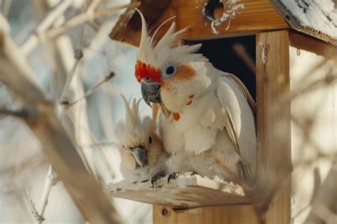 Premium Photo Cockatiel Couple Inside A Nesting Box In Aviary